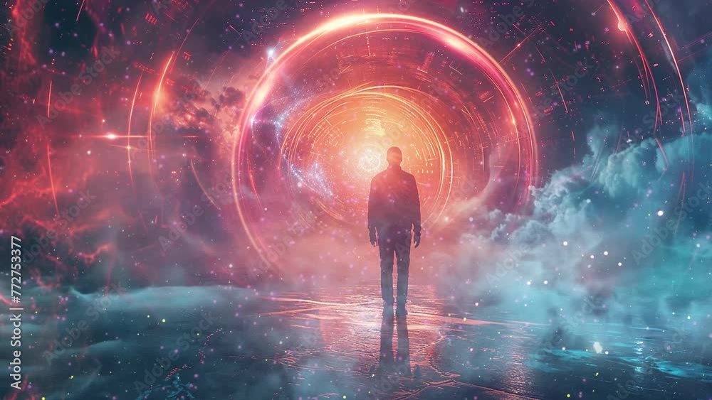 technology background. virtual reality oasis ethereal visitor ...