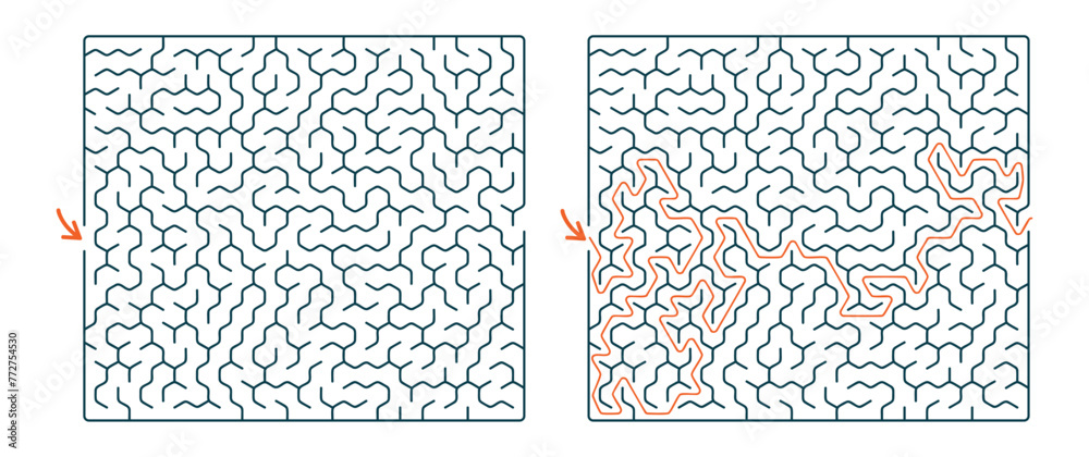 rectangular maze, a simple logic game with labyrinths. Vector maze game ...