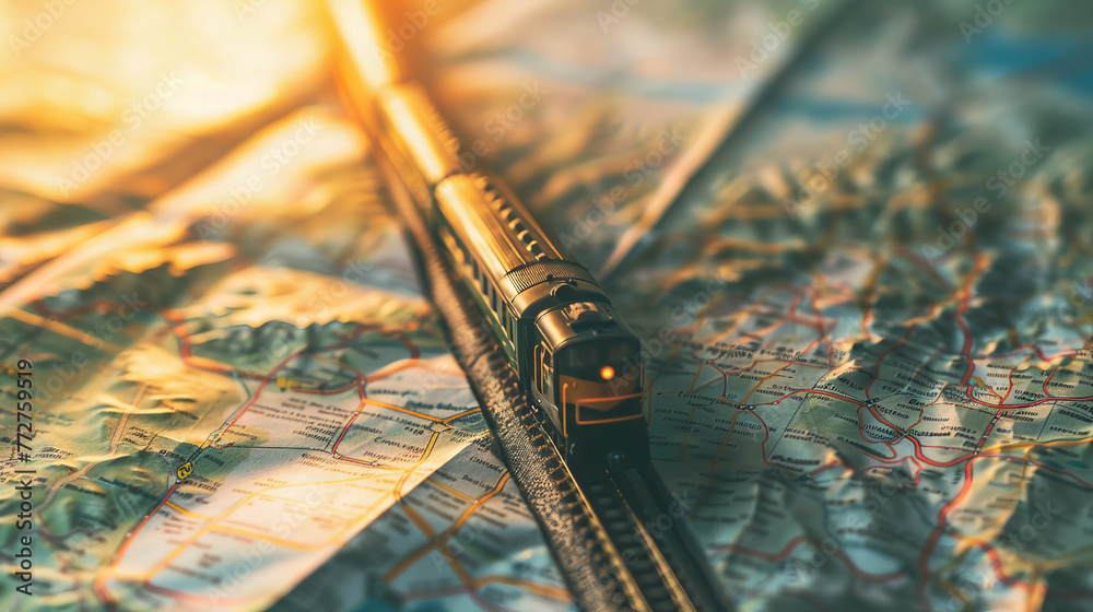 Train model on map , rail transportation or train journey concept image ...