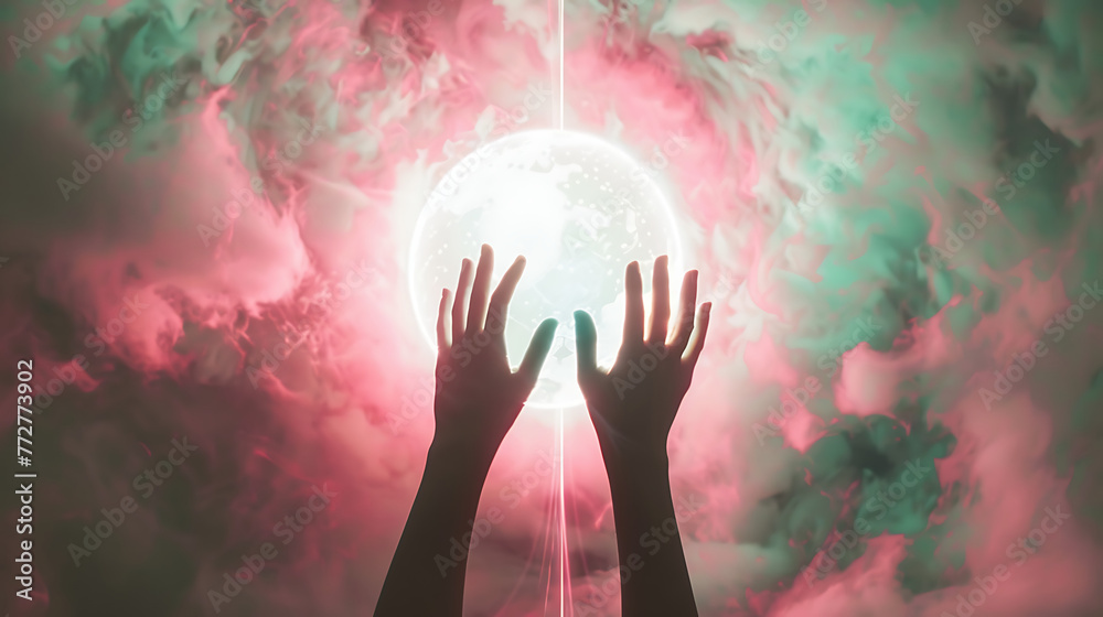Stunning Healing Energy phenomenon - female hands reaching up into a ...