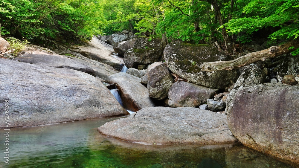 Scenery of the clean valley of Jiri Mountain in Korea Stock Photo ...