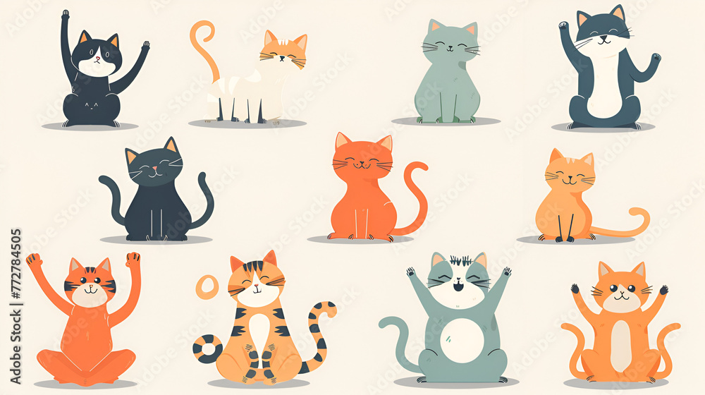 Cartoon cat characters collection Different cats on isolated white ...