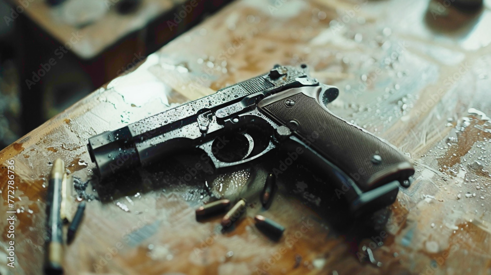 Foto de Unique pistols wallpaper. Hand gun with ammunition on dark ...