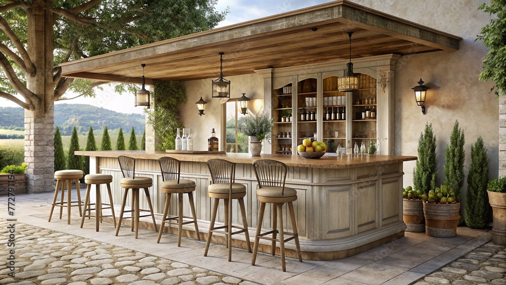 French Country style bar with a mix of antique French, shabby chic and ...