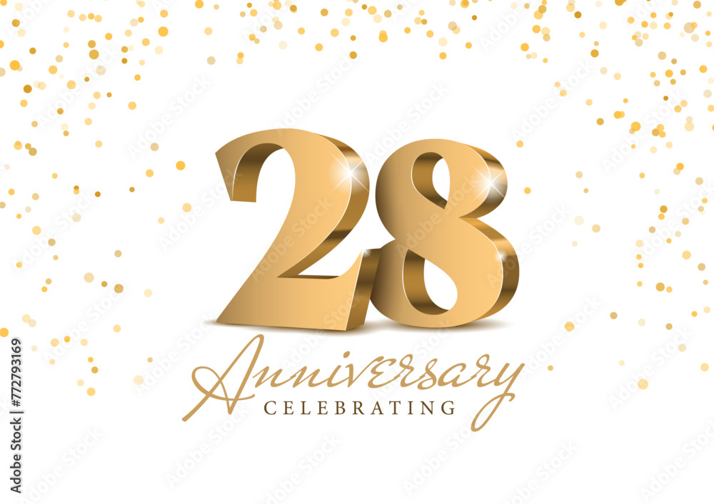 Anniversary 28. gold 3d numbers. Poster template for Celebrating 28th ...