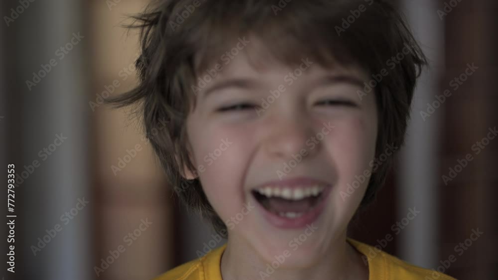 Portrait of Happy Little Child Bursting in Laugh. Kid Laughs Indoors ...