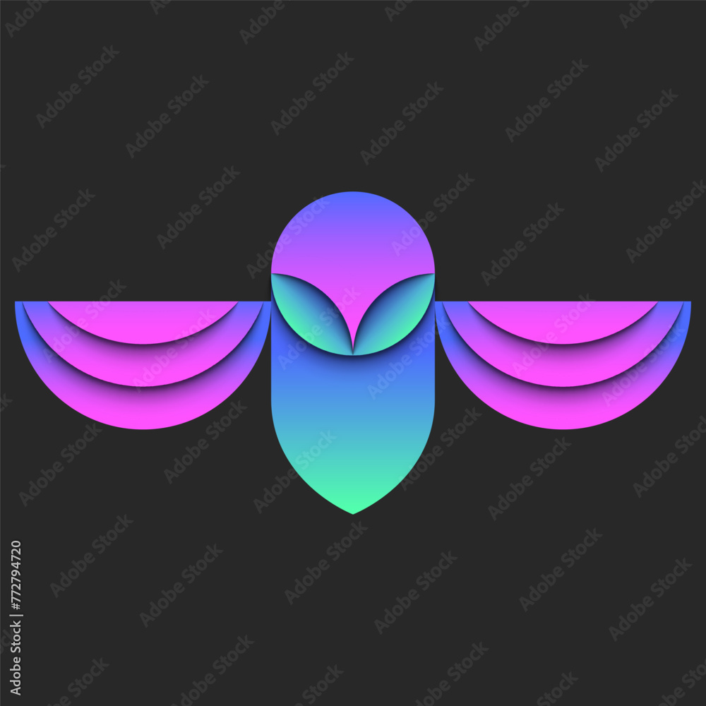 Abstract owl bird logo, paper cut design. Artificial bird with wings ...