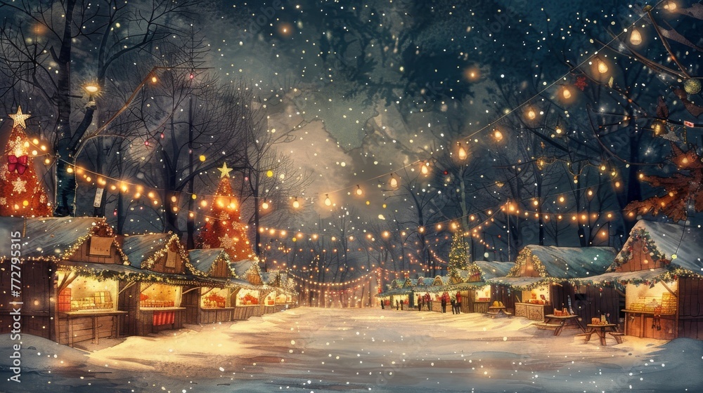 Photo & Art Print Soft watercolor depiction of an outdoor Christmas ...