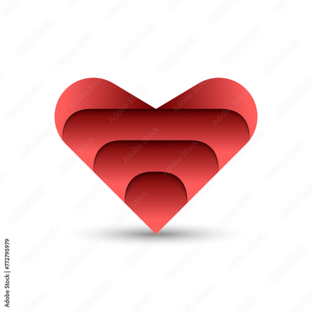 Red layers heart shape logo on a white background, featuring red areas ...