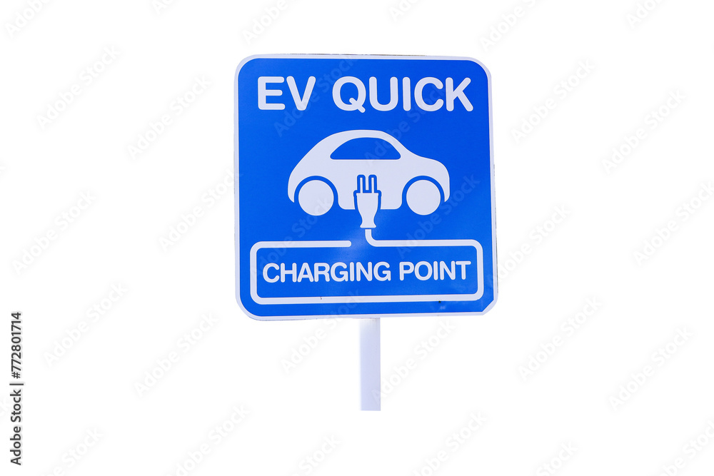 Blue and white EV car charging sign or symbol with electricity for ...