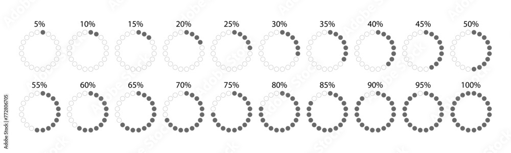 100 percent ring pie chart. Round filling template. Grey circle diagram ...