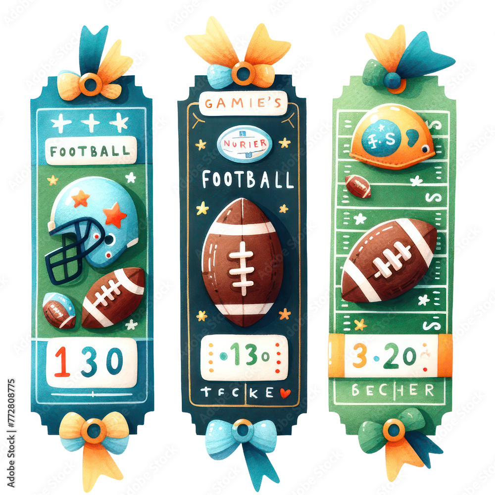 Three football themed bookmarks with a football on each one. The ...