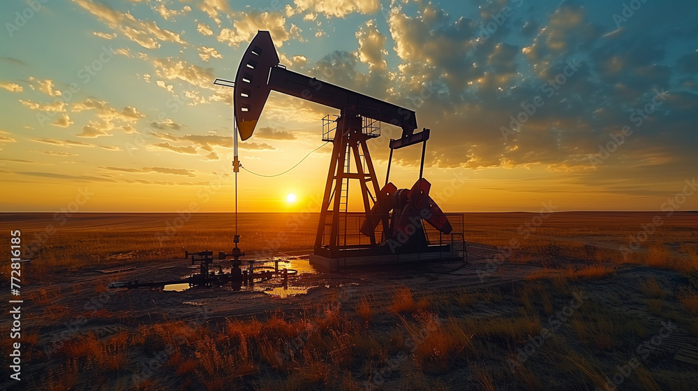 In the heart of a bustling oil field, a pump jack works tirelessly ...