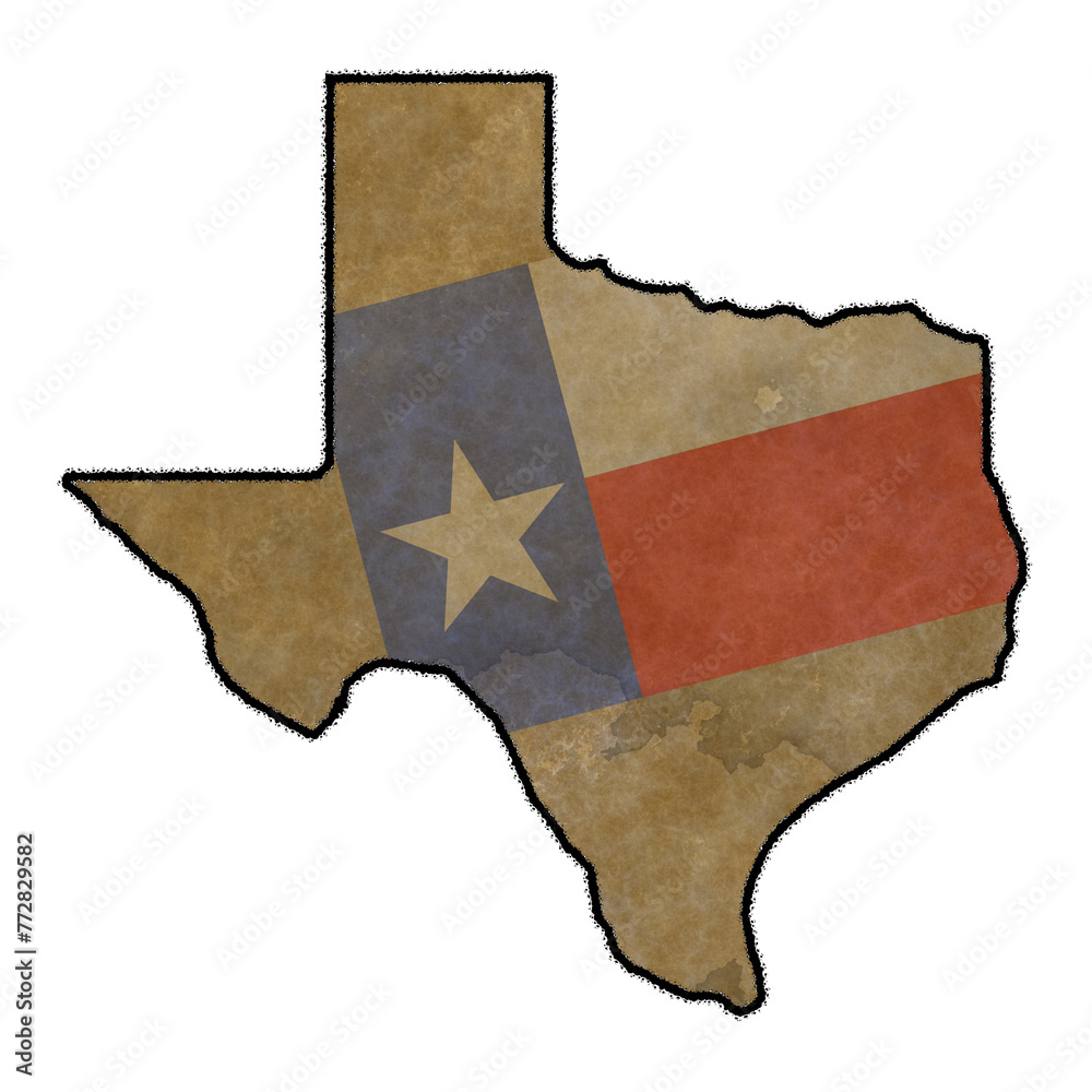 state of texas shape with aged parchment fill and blended texas flag ...