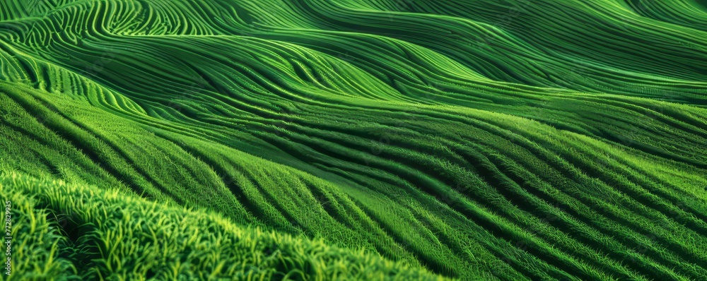 Abstract green landscape background with wavy lines, top view ...