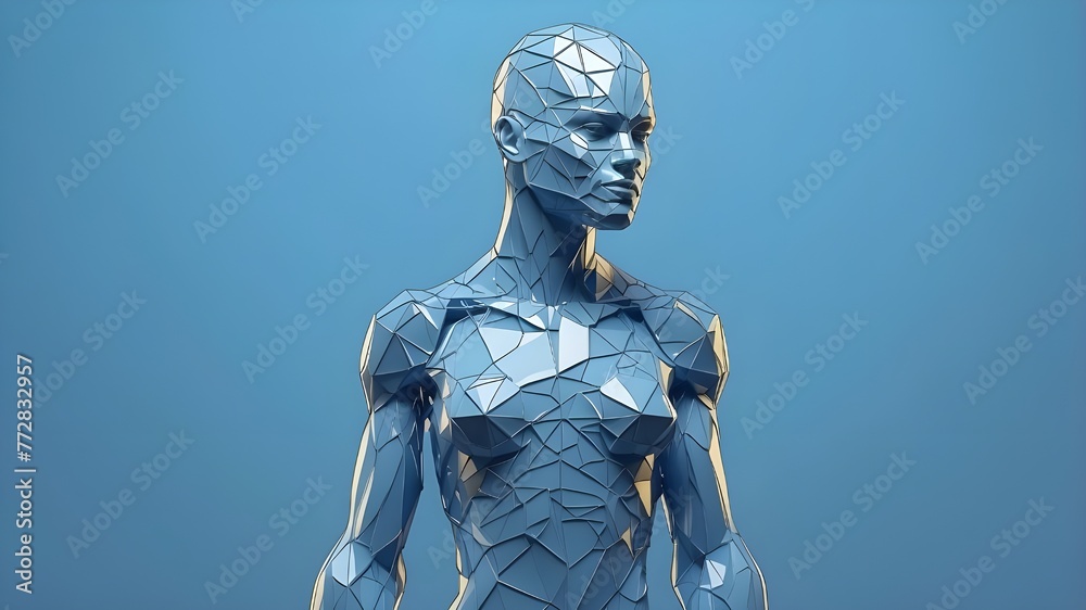 digital human body in abstract form. Wireframe silhouette in polygons ...