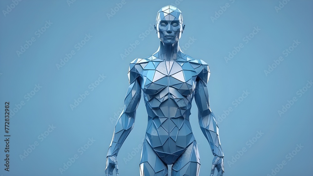 digital human body in abstract form. Wireframe silhouette in polygons ...
