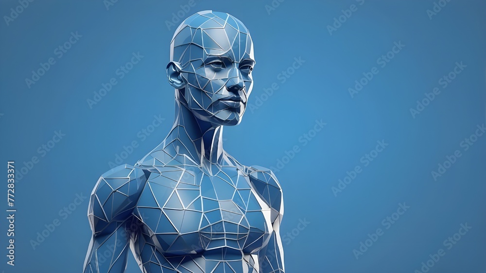 digital human body in abstract form. Wireframe silhouette in polygons ...