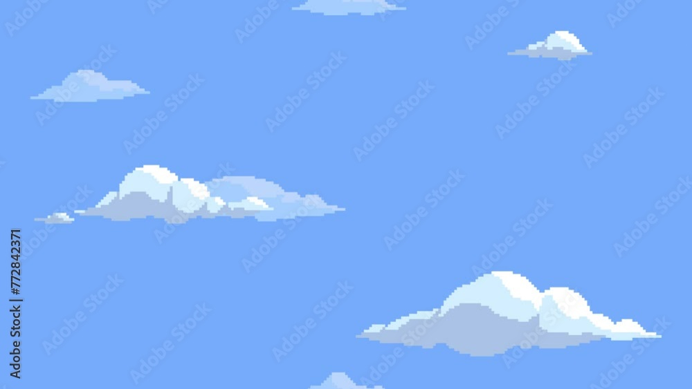 Pixel art clouds floating vertically on blue sky background. Seamless ... Pixel art clouds floating vertically on blue sky background. Seamless ...
