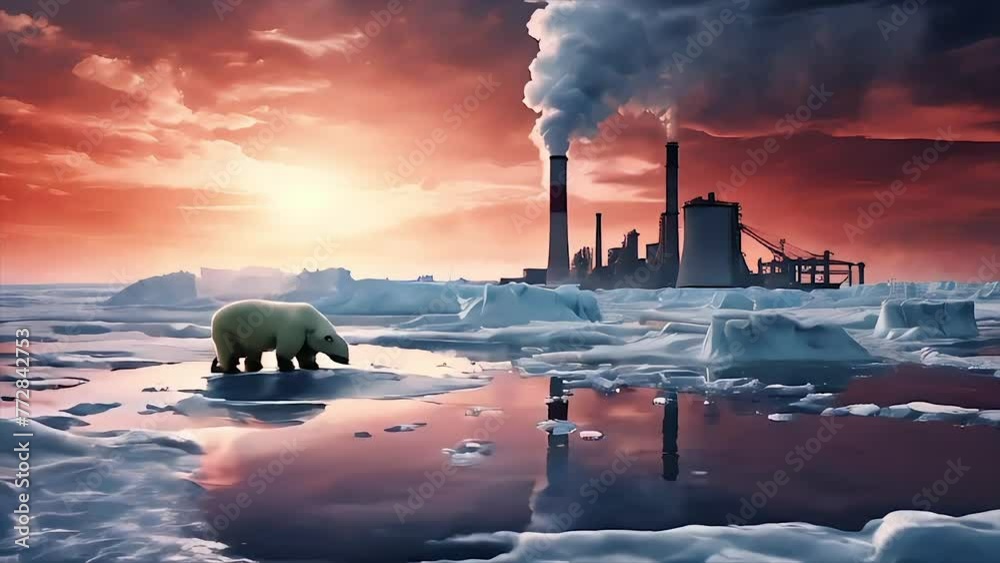 Melting polar ice cap illustrating the impact of global warming, polar ...