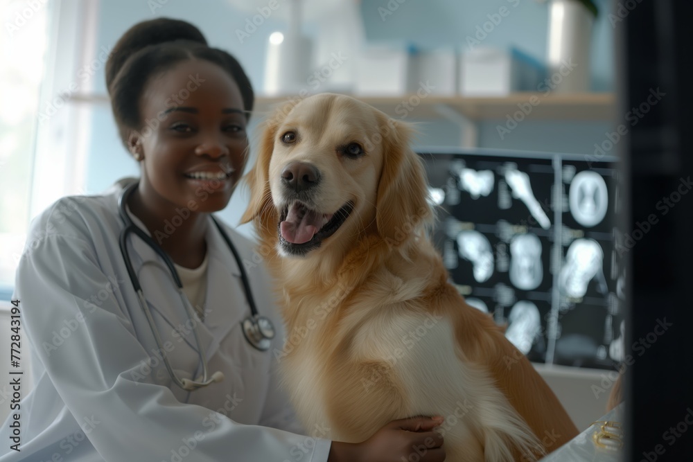 Smiling vet with dog and x-rays Stock Photo | Adobe Stock