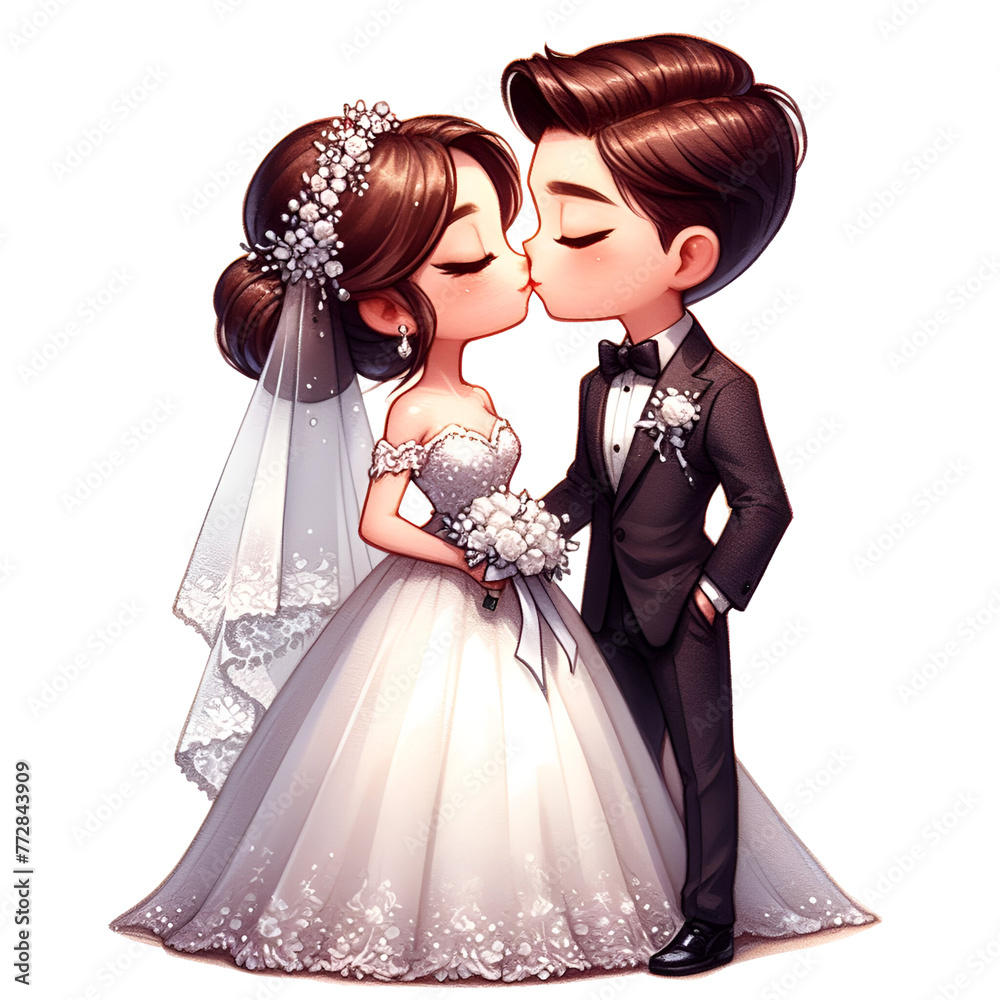 Cute Wedding Couple Clipart, Watercolor Bride and Groom Clipart ...