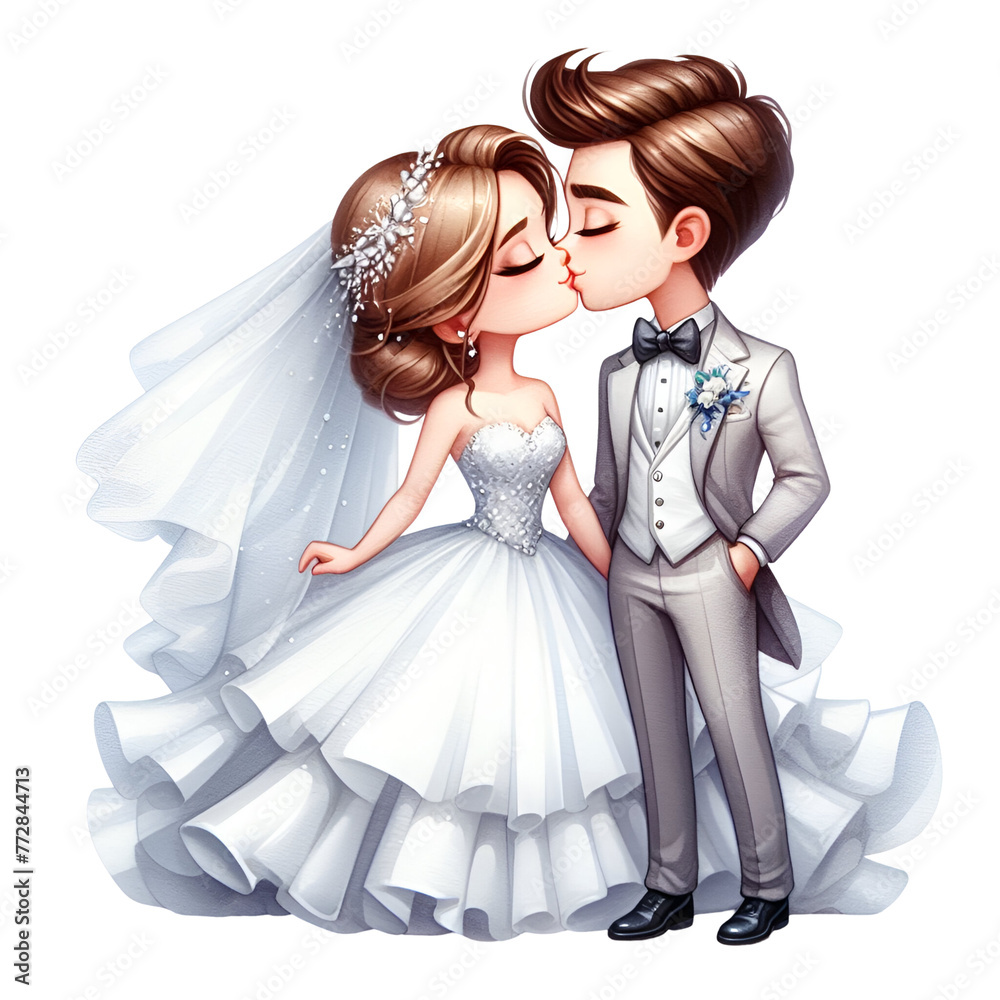 Cute Wedding Couple Clipart, Watercolor Bride and Groom Clipart ...