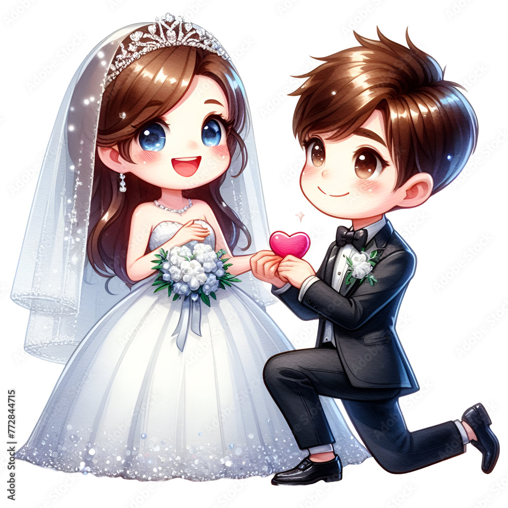 Cute Wedding Couple Clipart, Watercolor Bride and Groom Clipart ...