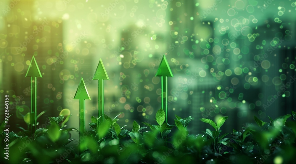 Growth and success concept illustration. Green shoots with upward ...