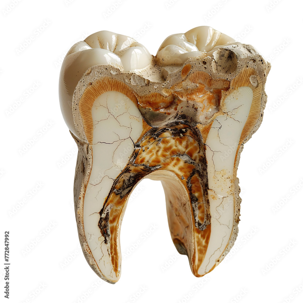 hemi section of a unhealthy molar tooth , decayed molar tooth ...