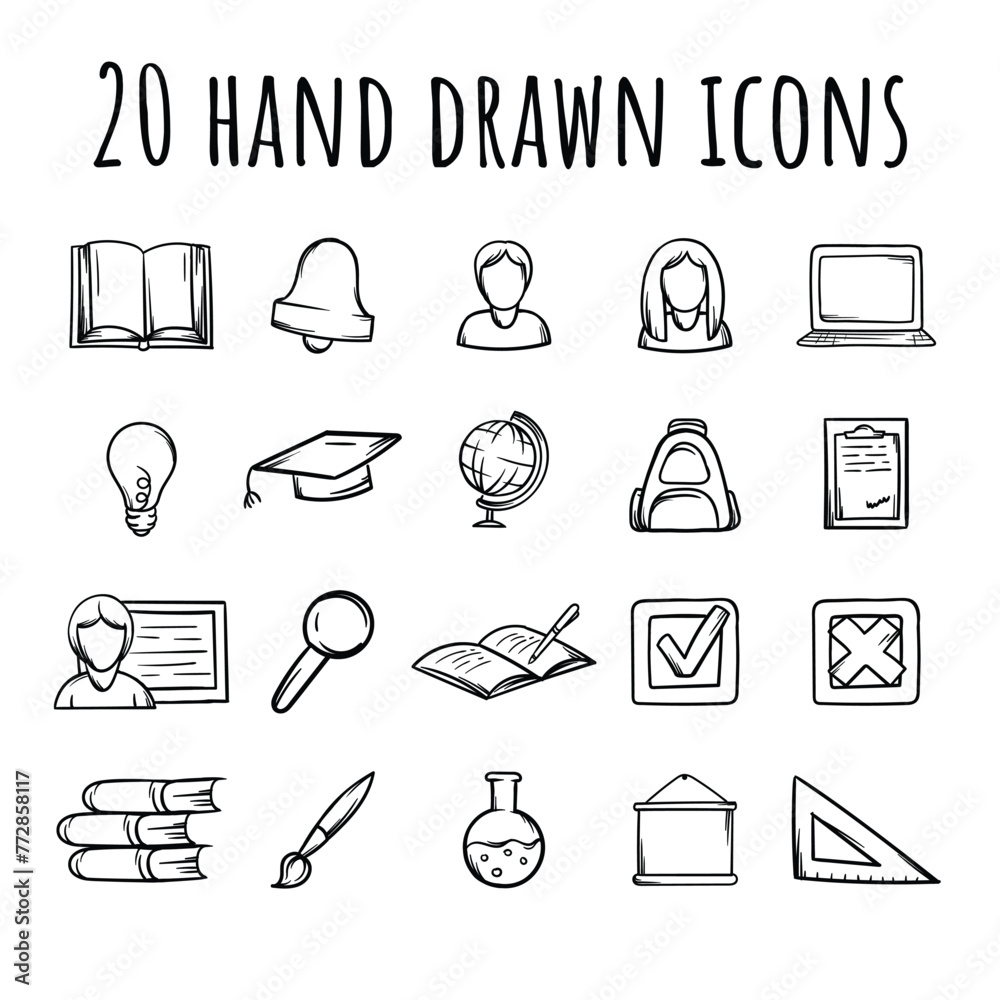 Set of editable vector icons related to education, school, university ...