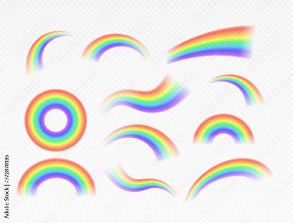 Bright realistic arch rainbows and round halo rainbow. Fantasy symbol ...