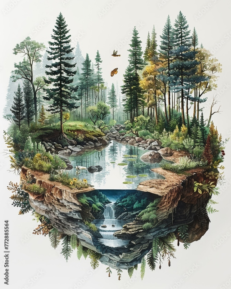 Illustrate various ecosystems from a unique rear perspective to depict ...