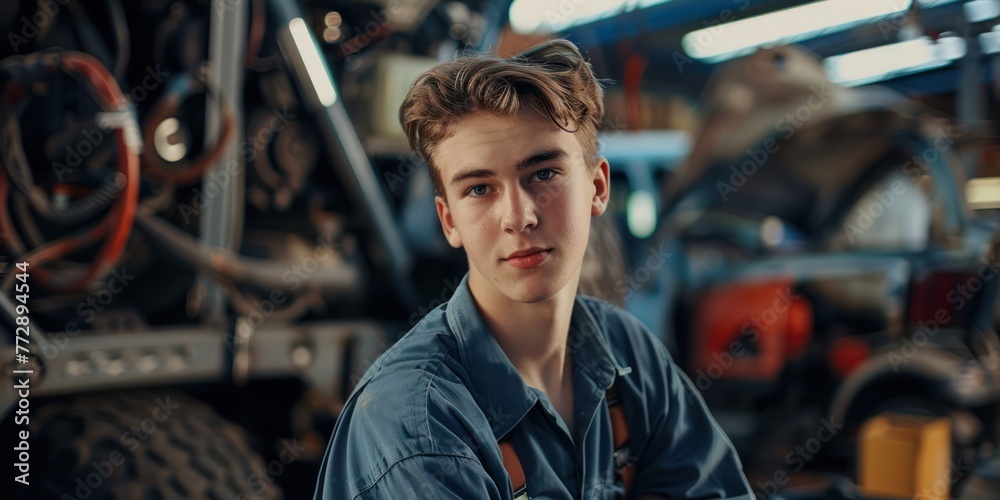 Confident Hispanic Latino man car mechanic in a garage background ...