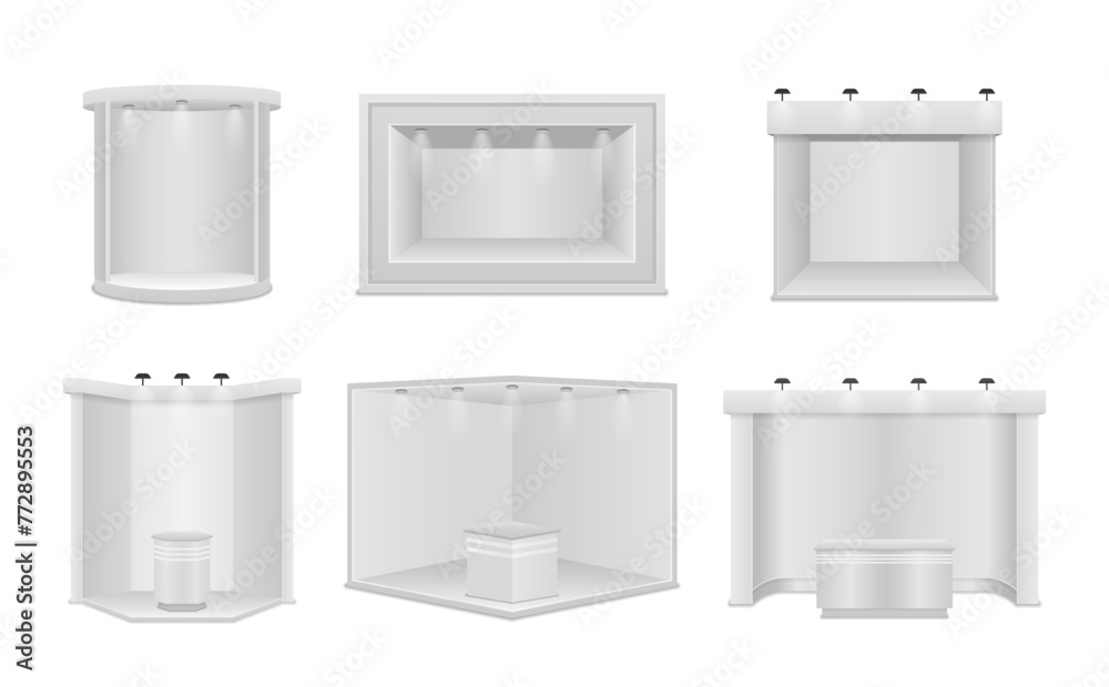Creative exhibition booth design on white background. Presentation ...