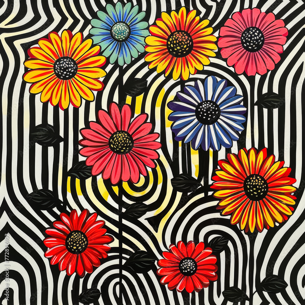 Op Art Flowers. Generated Image. A digital illustration of colorful ...