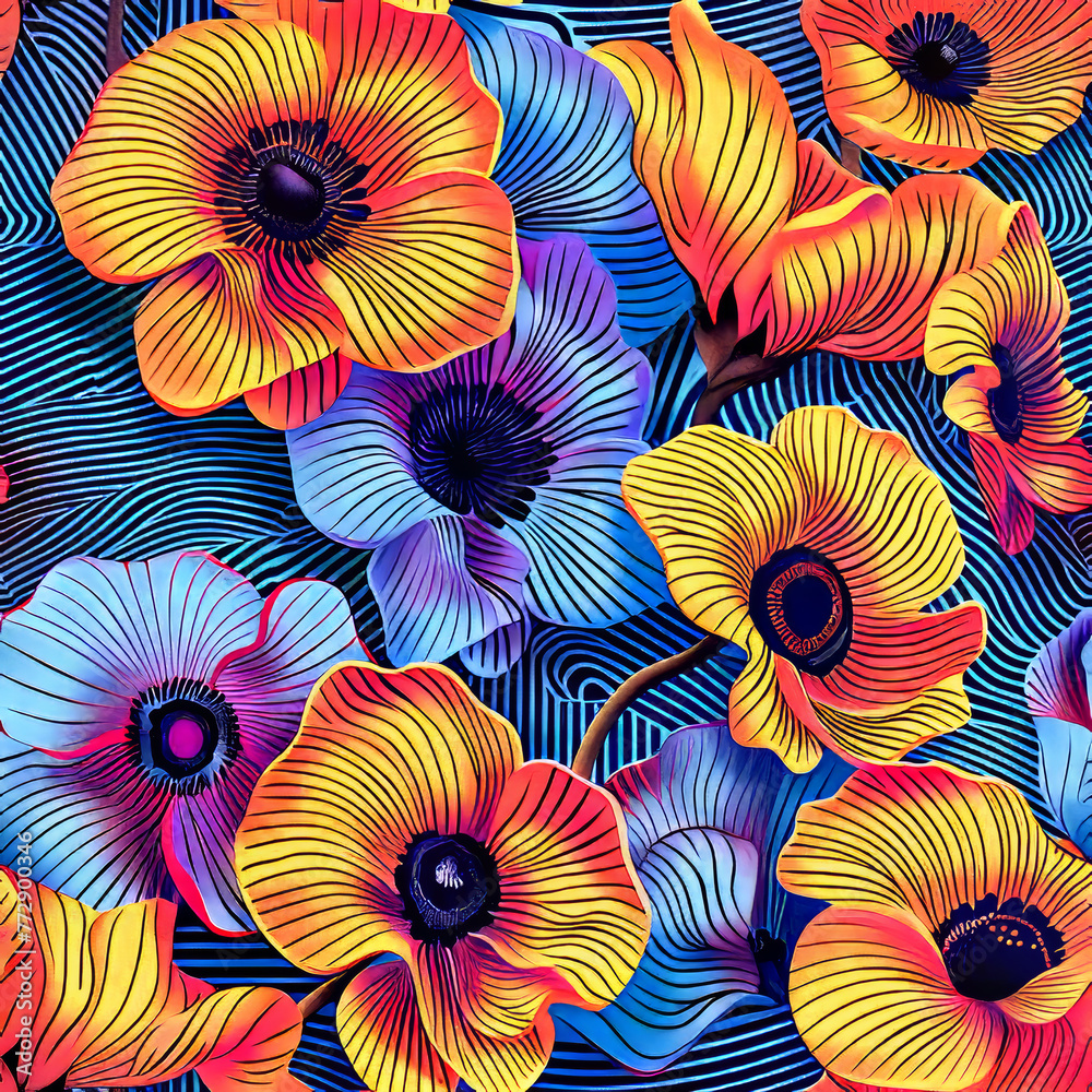 Op Art Flowers. Generated Image. A digital illustration of colorful ...