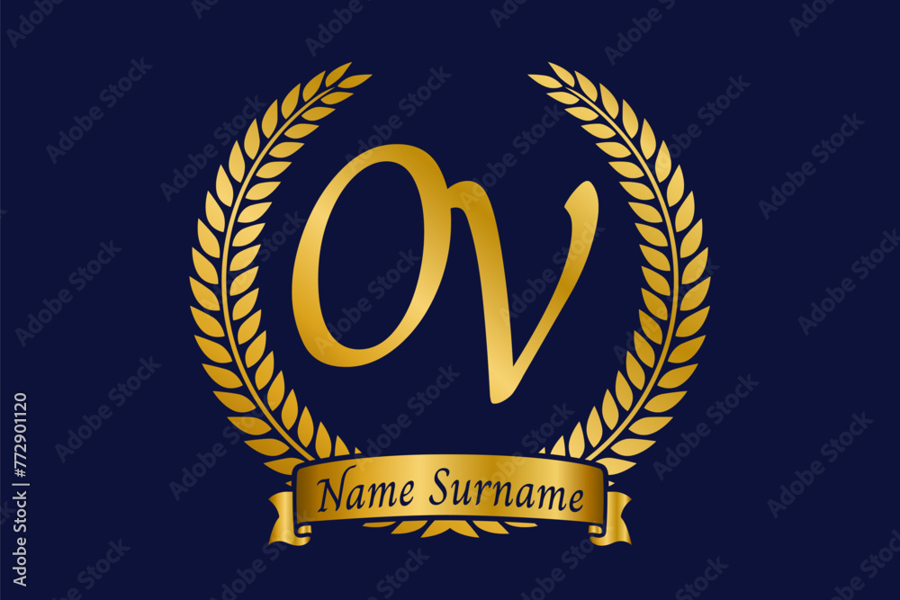 Initial letter O and V, OV monogram logo design with laurel wreath ...