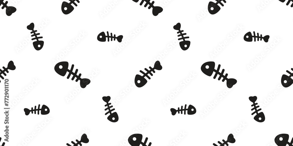 fish bone seamless pattern cartoon tuna salmon vector dolphin doodle ...
