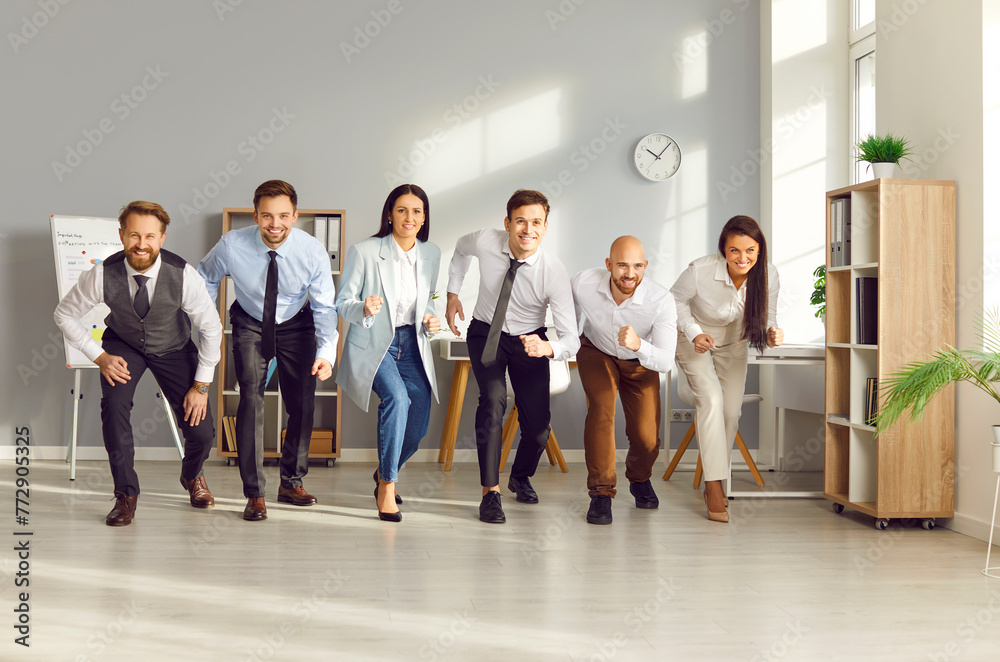 Group of young happy smiling business people men and women having fun ...