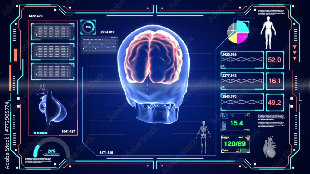 A computer monitor displays a brain and heart on a screen. The brain is ...