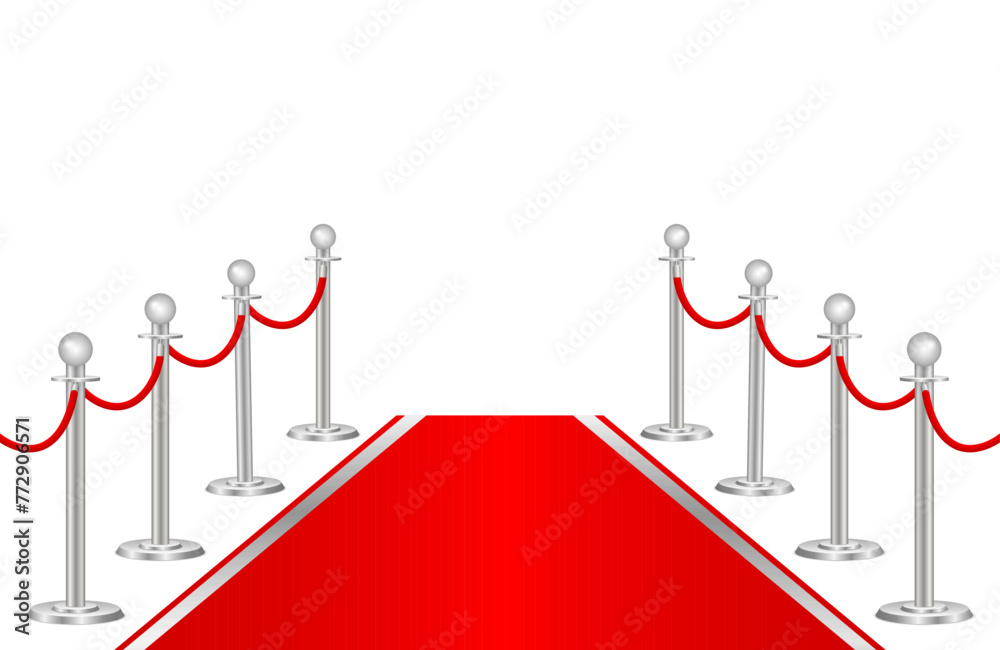 Red carpet and path barriers 3d. VIP event, luxury celebration. Gold ...