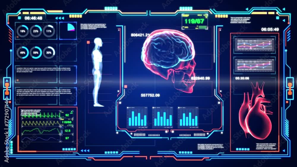 A computer monitor displays a brain and heart on a screen. The brain is ...