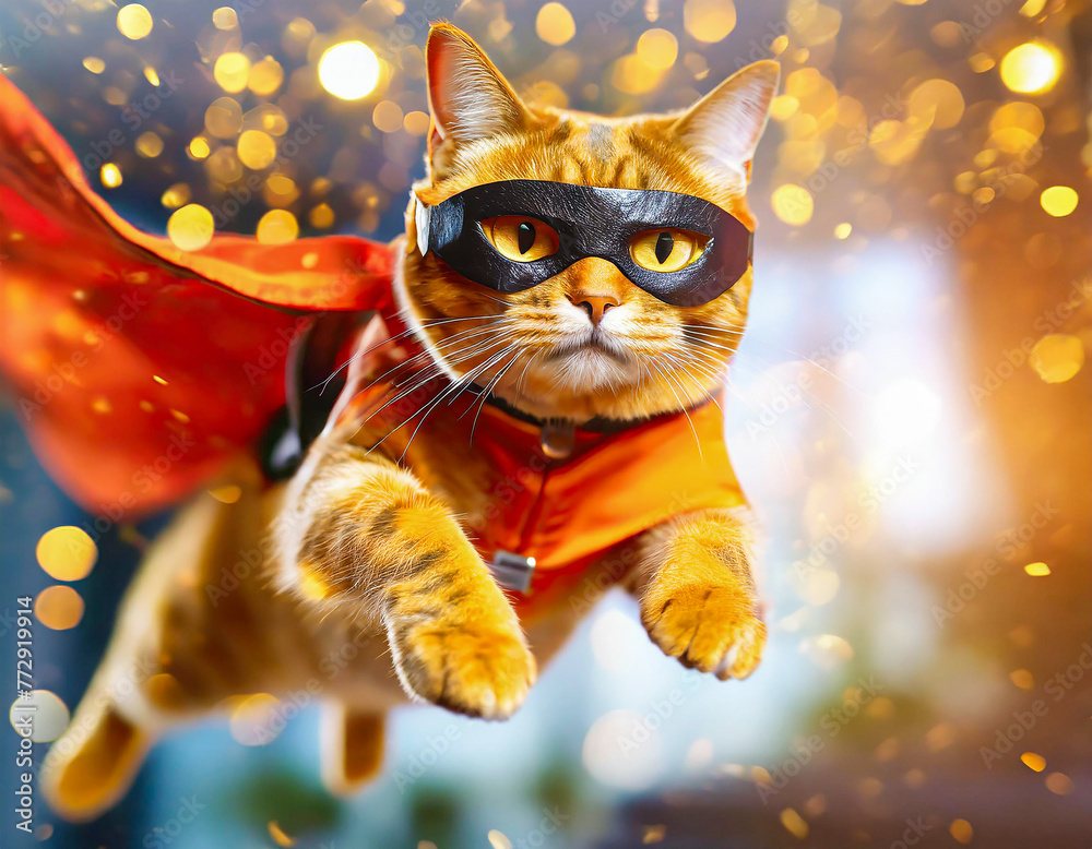Image amusante d'un chat déguisé en super héro, qui porte un masque ...