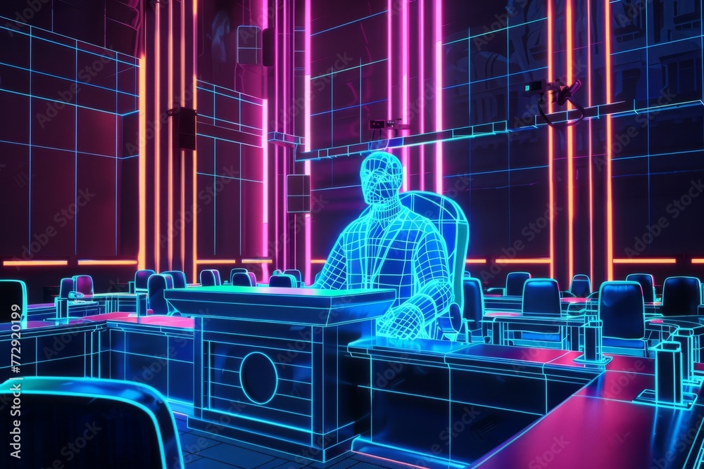 A futuristic digital laboratory filled with holographic displays ...