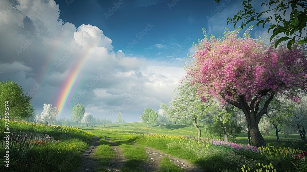 Foto de Forest with a rainbow. Greens, nature, trees, rain, arc, color ...