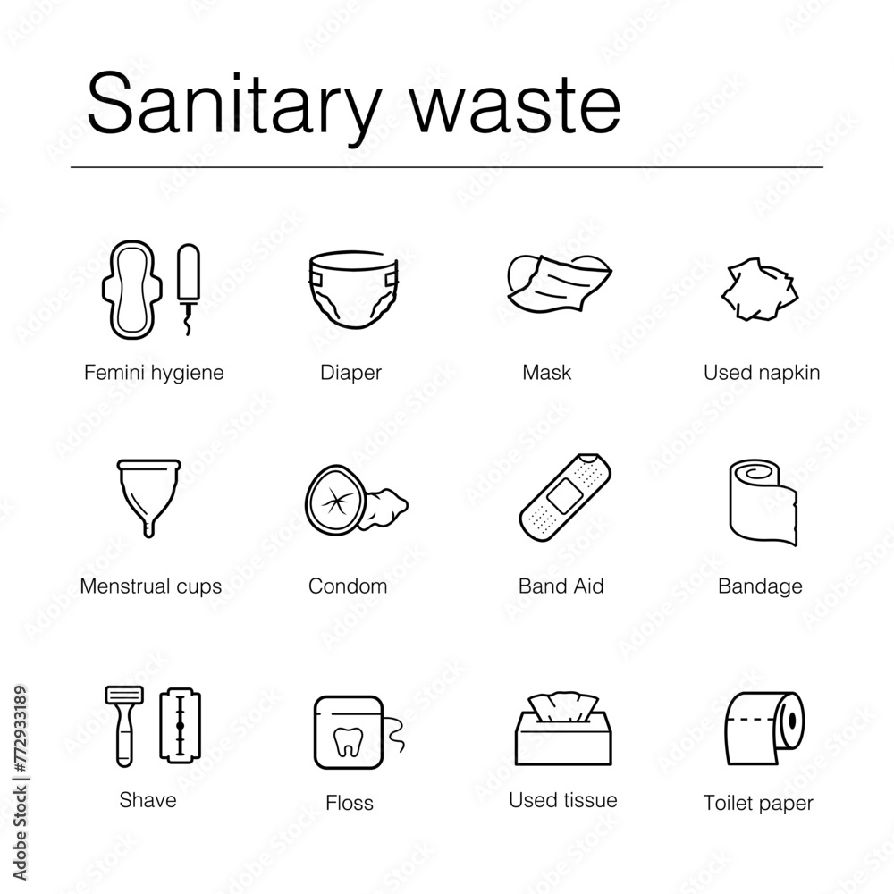 Vettoriale Stock Ready sets of icons for separating sanitary waste in ...