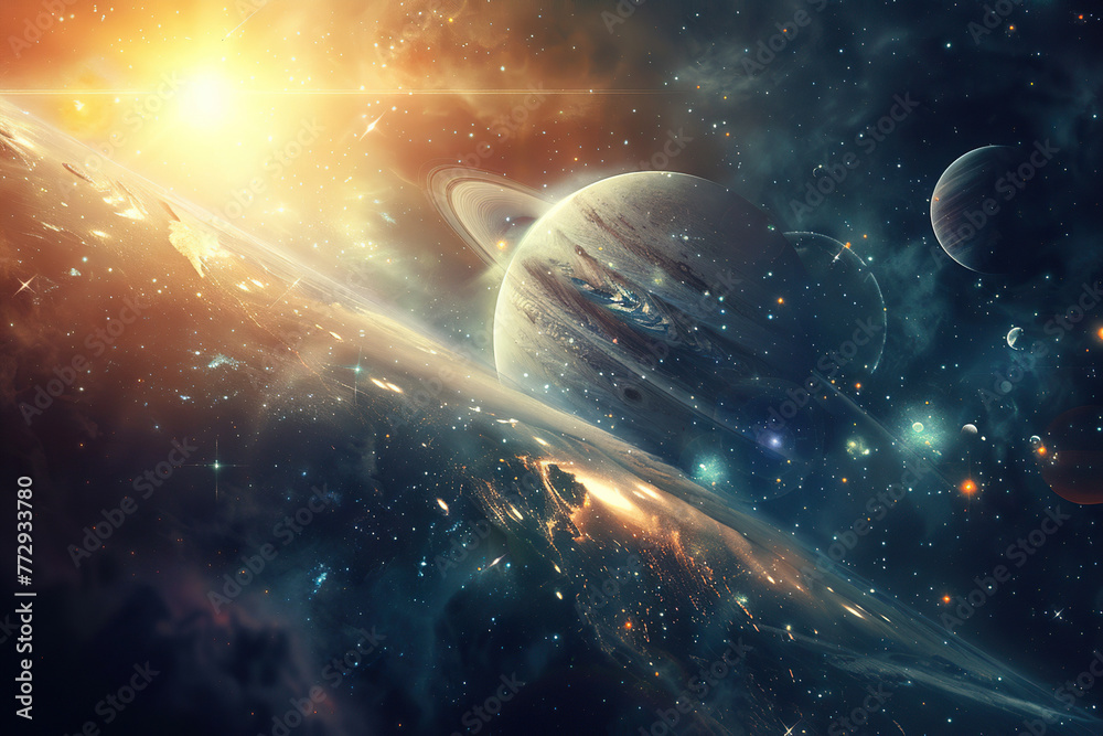 Generative ai on theme of parade of planets in solar system, bright ...
