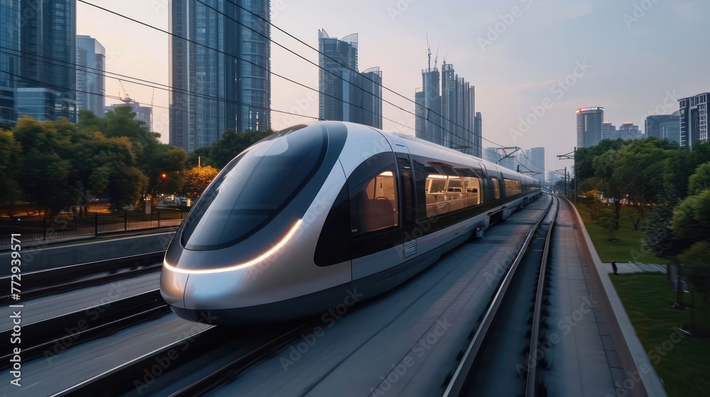 futuristic transportation system with magnetic levitation trains ...