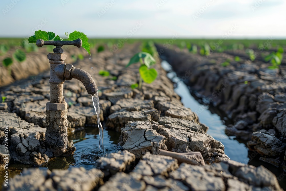 Foto de Old Water Tap Leaking Precious Water into a Dry, Cracked Soil ...